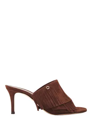 GIANVITO ROSSI Camoscio Fringe Mule Sandal - Brown
