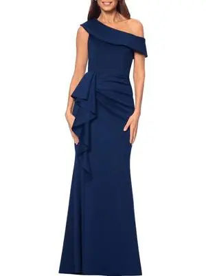 XSCAPE EVENINGS Ruffle One-shoulder Gown - Midnight