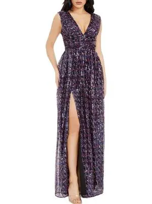 Dress The Population Jaclyn Sequin Gown - Dark Magenta Multi