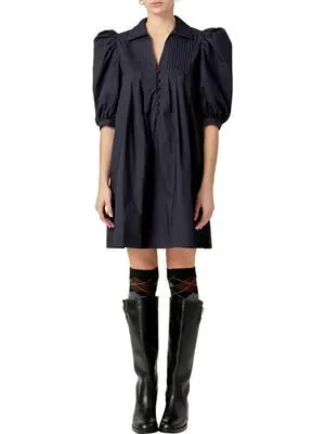 English Factory Pintuck Collar Mini Dress - Navy