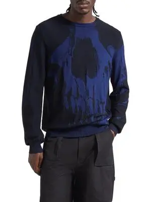 Alexander McQueen McQueen Skull Double Knit Wool Crewneck Sweater After Blue/black