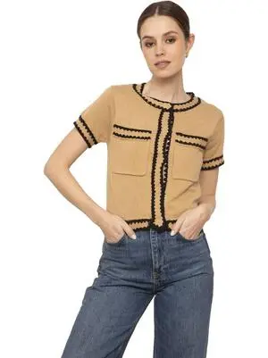 Central Park West Jules Crochet Edge Top - Camel