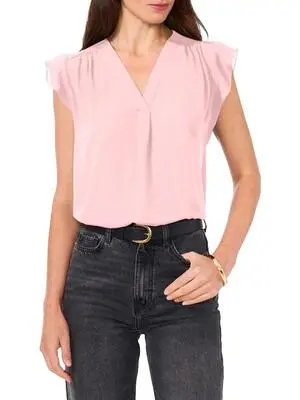 Vince Camuto V-neck Flutter Sleeve Top - Faded Rose