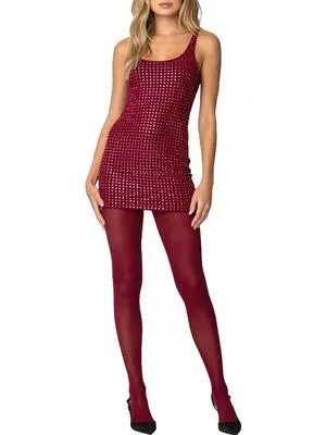 EDIKTED Rhinestone Mesh Minidress - Burgundy