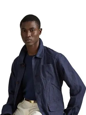 Ralph Lauren Linen Herringbone Utility Jacket - Collection Navy