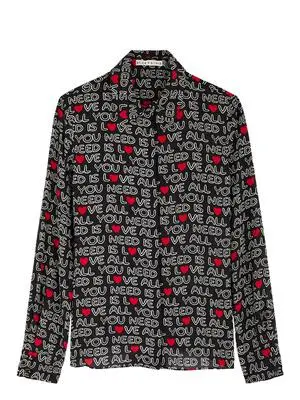 Alice + Olivia X The Beatles Willa Printed Silk Shirt - Black