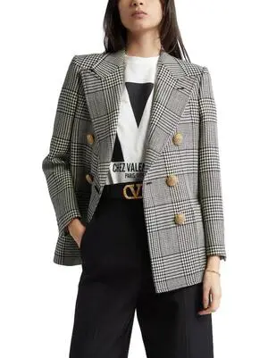 Valentino Garavani Glen Plaid Double-breasted Blazer - Avorio/nero