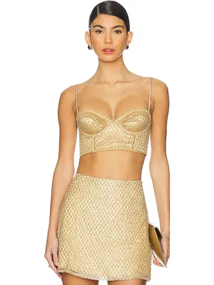 For Love & Lemons Glitter Grid Bustier Top - Gold