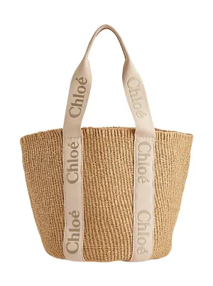 Chloé Large Woody Paper Tote Bag - Blushy Beige