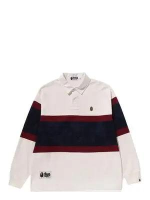 A BATHING APE Metal One Point Long Sleeve Blocking Rugby Polo Shirt - Ivory