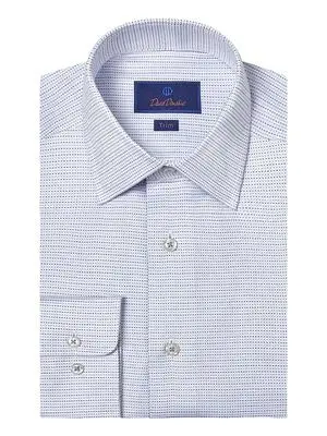 David Donahue Trim Fit Micro Dobby Dot Dress Shirt - White/blue