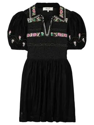 Sea Brynn Embellished Smocked Velvet Mini Dress - Black