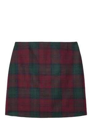 BLAZÉ MILANO Coci Checked Wool Mini Skirt With Velvet Trim - Red