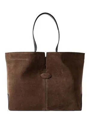 TOD'S Leather-trimmed Suede Tote - Brown