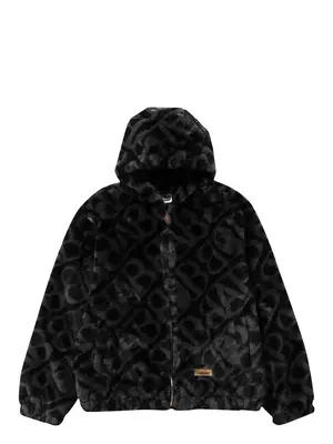 A BATHING APE Sport Monogram Fake Fur Hoodie Jacket - Black