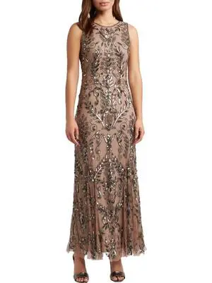 Pisarro Nights Pisarro Nights Beaded Sleeveless Gown Mocha 229