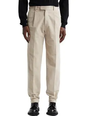 Thom Sweeney Easy Fit Pleated Corduroy Pants - Almond/ Off White