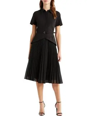 Julia Jordan Mixed Media Midi Shirt Dress - Black