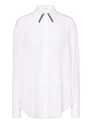 Brunello Cucinelli Monili Embellished Silk Shirt - White