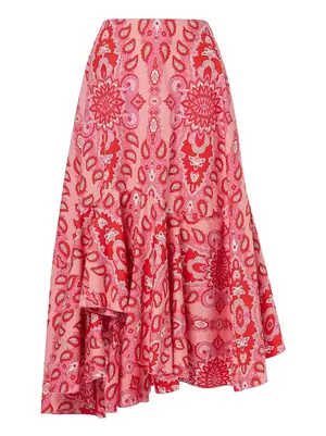 Etro Paisley Cotton Midi Skirt - Pink
