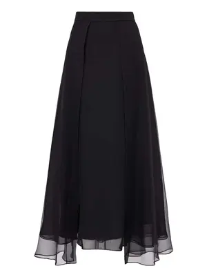 Brunello Cucinelli Silk Midi Skirt - Black