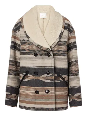 MARANT ETOILE Dorcas Faux Shearling-trimmed Pea Coat - Multicoloured