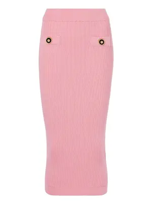 Balmain Ribbed-knit Midi Skirt - Pink