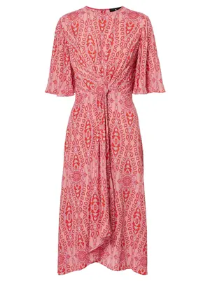 Etro Printed Gathered Midi Dress - Pink