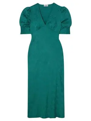Rixo Zadie Satin-jacquard Midi Dress - Forest Green