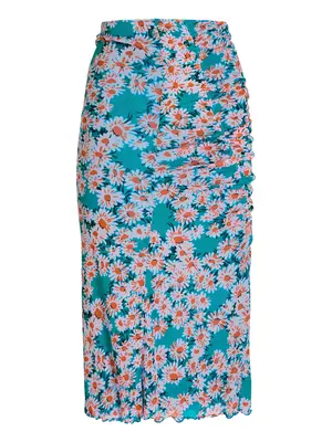 Diane Von Furstenberg Willow Reversible Floral-print Midi Skirt - Teal