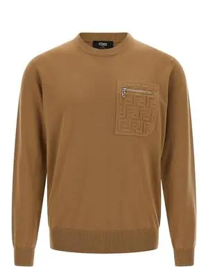 Fendi Ff Pocket Wool Sweater - Beige