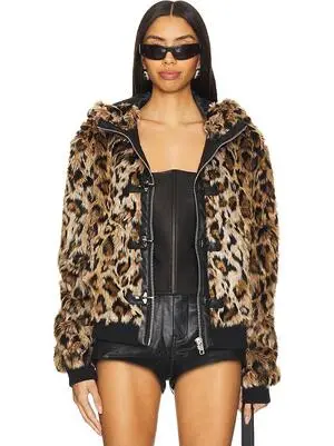 JADED LONDON Hooded Faux Fur Jacket - Leopard