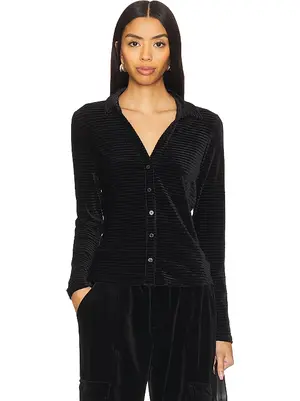 Sanctuary Textured Velvet Button-up Top - Black
