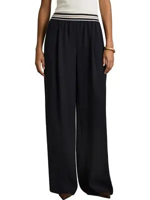 REISS Abs Stripe-waistband Wide-leg Trousers - Navy