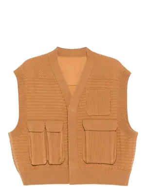 CROQUIS V-neck Ribbed Knit Vest - Brown