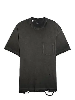 John Elliott Distressed Printed Cottonblend Jersey Tshirt - Charcoal