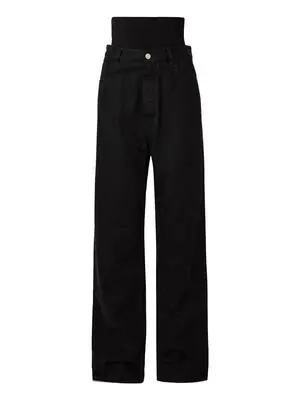 Alaïa Stretch Knit-trimmed Wide Leg Jeans - Black