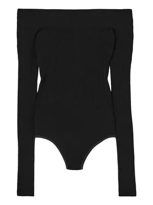 Alaïa Off-the-shoulder Ribbed-knit Bodysuit - Black