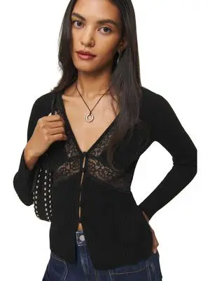 REFORMATION Sunniva Lace Cashmere Cardigan - Black