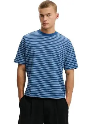 COTTON ON Cropped Fit T-shirt - Cobalt Pearl Blue Stripe