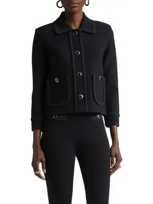 St. John St. John Collection Mixed Texture Knit Crop Jacket Black