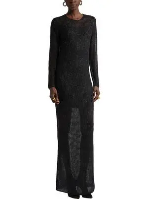 St. John Sequin Mesh Knit Gown - Black