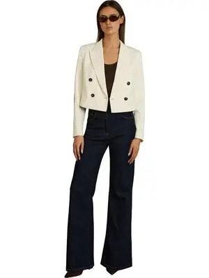 REISS Millie Double-breasted Cropped Blazer - Cream