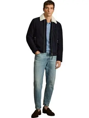 REISS Sandon Suede Jacket With Shearling Collar - Navy