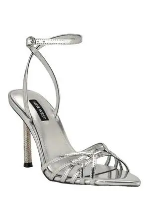 Nine West Nine West Paxal Ankle Strap Pointed Toe Sandal Silver 040
