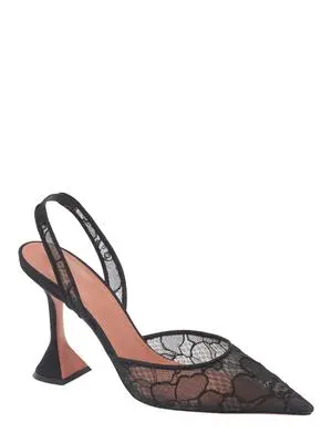 Amina Muaddi Holli Lace Slingback Pumps - Black Lace