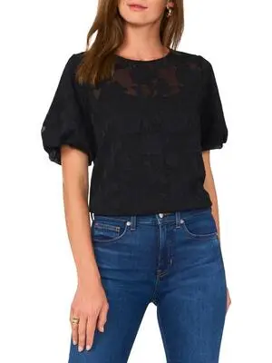 Vince Camuto Puff Sleeve Jacquard Chiffon Top - Rich Black