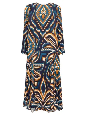 Farm Rio Long Sleeve Printed Maxi Dress - Blue