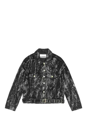 GANNI Belted Denim Jacket - Black