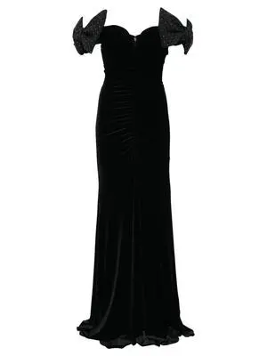 NISSA Bow-detail Velvet Maxi Dress - Black
